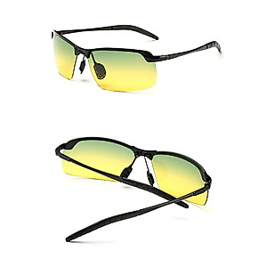 Runspeed Men's HD Day Night View Driving Glasses Polarized UV400 Anti-Glare Rain Day Night Vision Cycling Nighttime/Day Safty Sunglasses (Black)