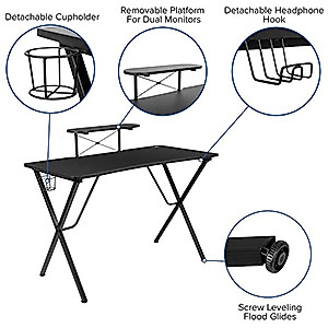 Flash Furniture Mallot Black Gaming Desk with Cup Holder, Headphone Hook, and Monitor/Smartphone Stand