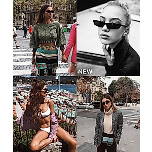 GOBIGER Rectangle Small Frame Sunglasses Fashion Designer Square Shades for women (Black Frame, Black)