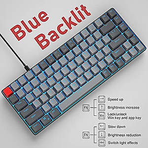 84 Keys Mechanical Gaming Keyboard, Compact Gray Gaming Keyboard with Linear Red Switches, Wired Detachable Type-C Cable Mini Keyboard with Blue Light for Windows/Mac/PC/Laptop