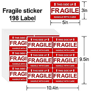 3x5 Inch Fragile Stickers for Shipping, 198 Pcs Fragile Stickers, Strong Adhesive Fragile Labels, Handle with Care Stickers for Shipping, Fragile Stickers for Moving