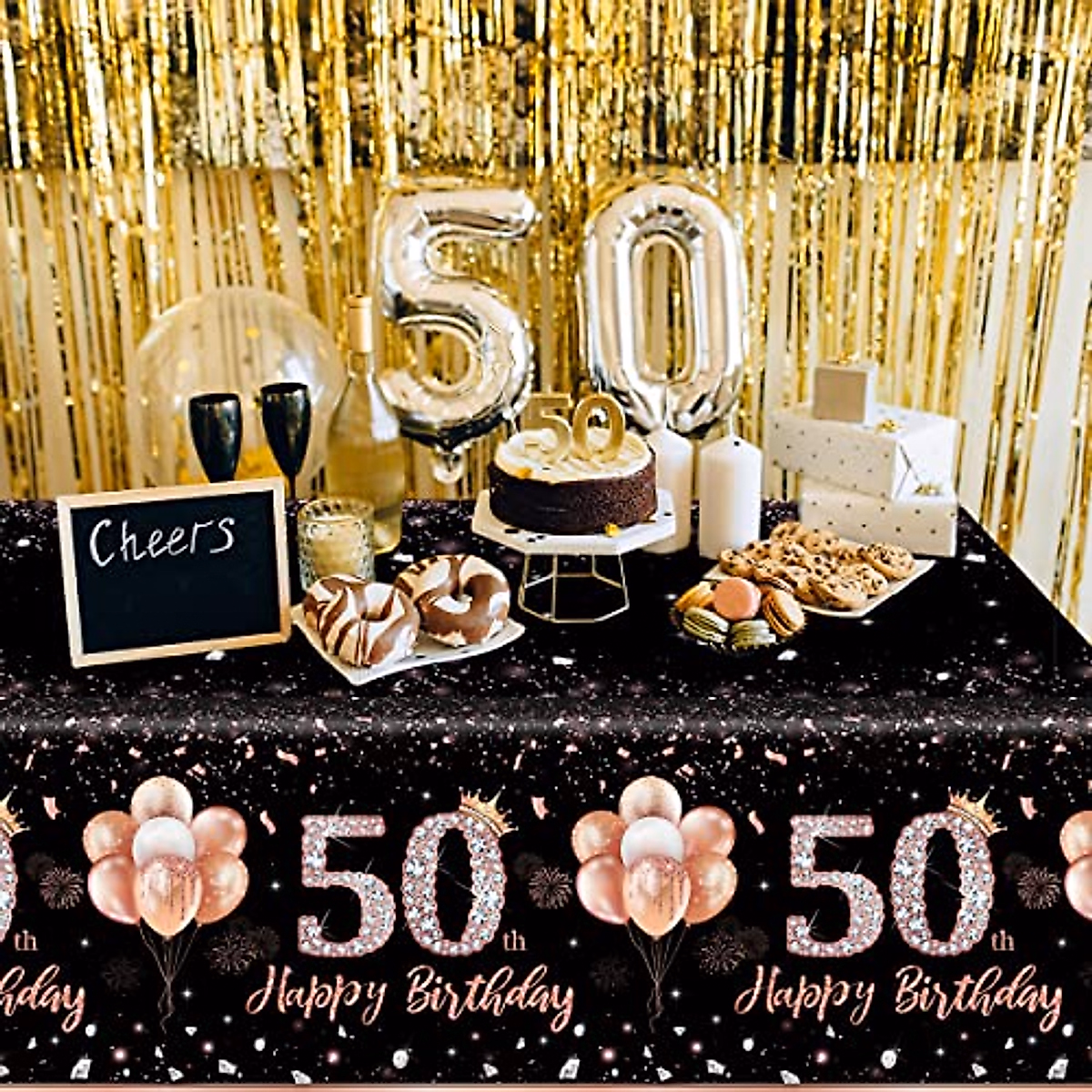 3Pcs 50th Birthday Tablecloth Decorations for Women-Rose Gold Pink Table Cloth Happy 50 Birthday Theme Party Supplies Table Cover Plastic Disposable Rectangular Party Decorations(50th Birthday)