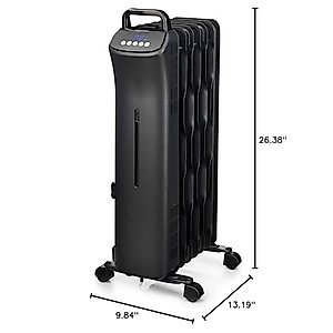 Amazon Basics Portable Digital Radiator Heater with 7 Wavy Fins and Remote Control, Black, 1500W, 9.8 x 26.5 x 13.1 in