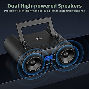 CD Player Portable, FM Radio with Dual Stereo Sound System, Rechargeable Bluetooth Boombox with Remote Control, Playback CD/CD-R/CD-RW/MP3, Support USB & AUX-in, Headphone Output