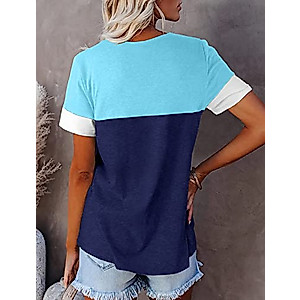 Summer Tops for Women 2023 Trendy Casual V Neck Tshirts Short Sleeve Tunics Shirts to Wear with Leggings Fashion Clothes Plus Size Loose Fit Tees Lightsky Blue Large