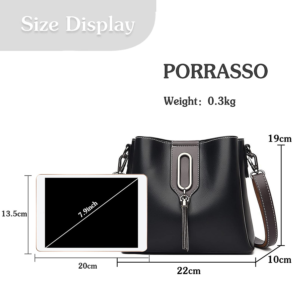 PORRASSO Women Handbag Fashion Bucket Bag Ladies Crossbody Bag Satchel Tote Top Handle Bags Leather Waterproof Shoulder Bag for Work Travel Daily Use Black