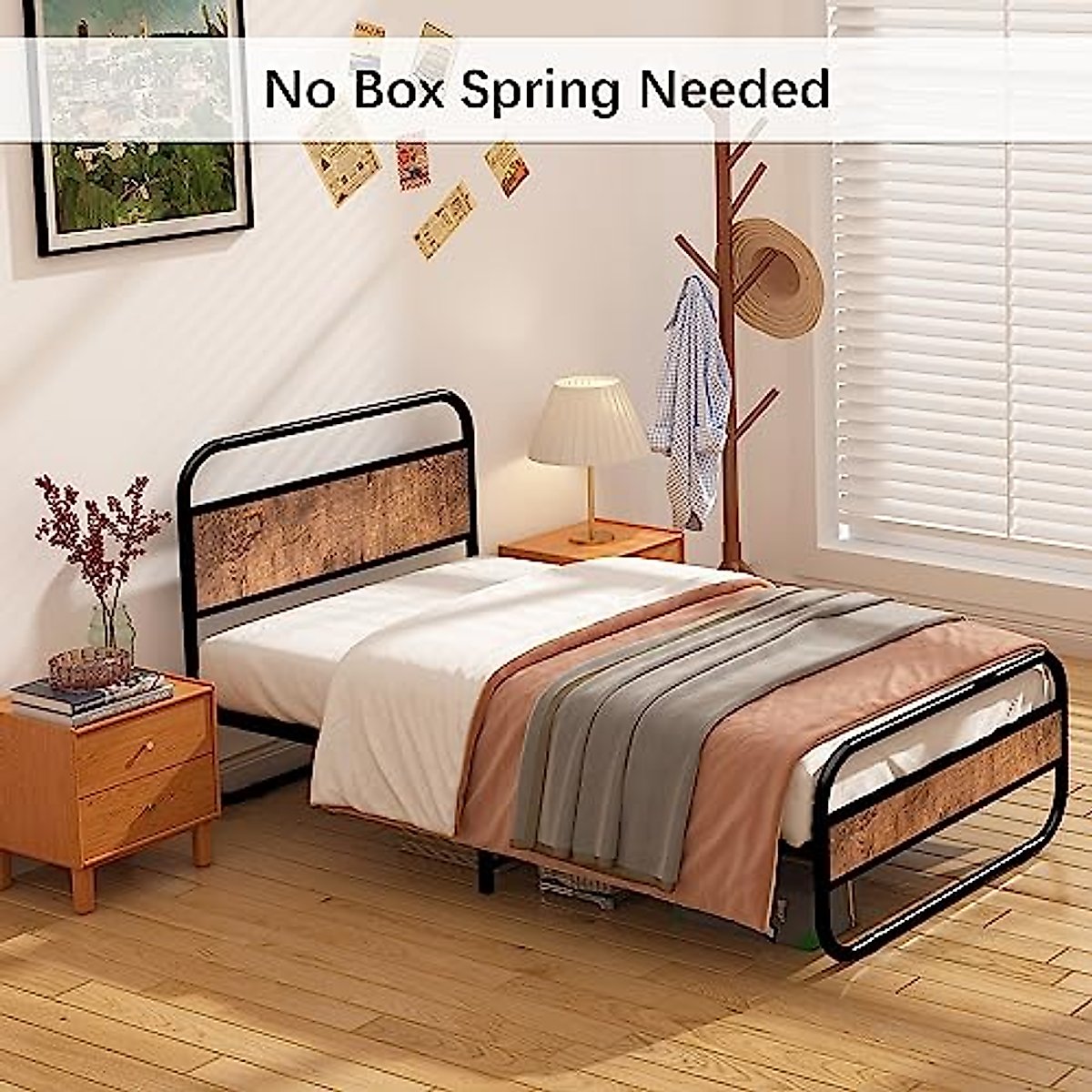 Vecilla Twin XL Bed Frame with Wood Headboard and Footboard, 12 inch Heavy Duty Platform Bed Frame No Box Spring Needed, Non Slip Mattress Foundation, Easy Assembly, Noise-Free, Rustic Brown