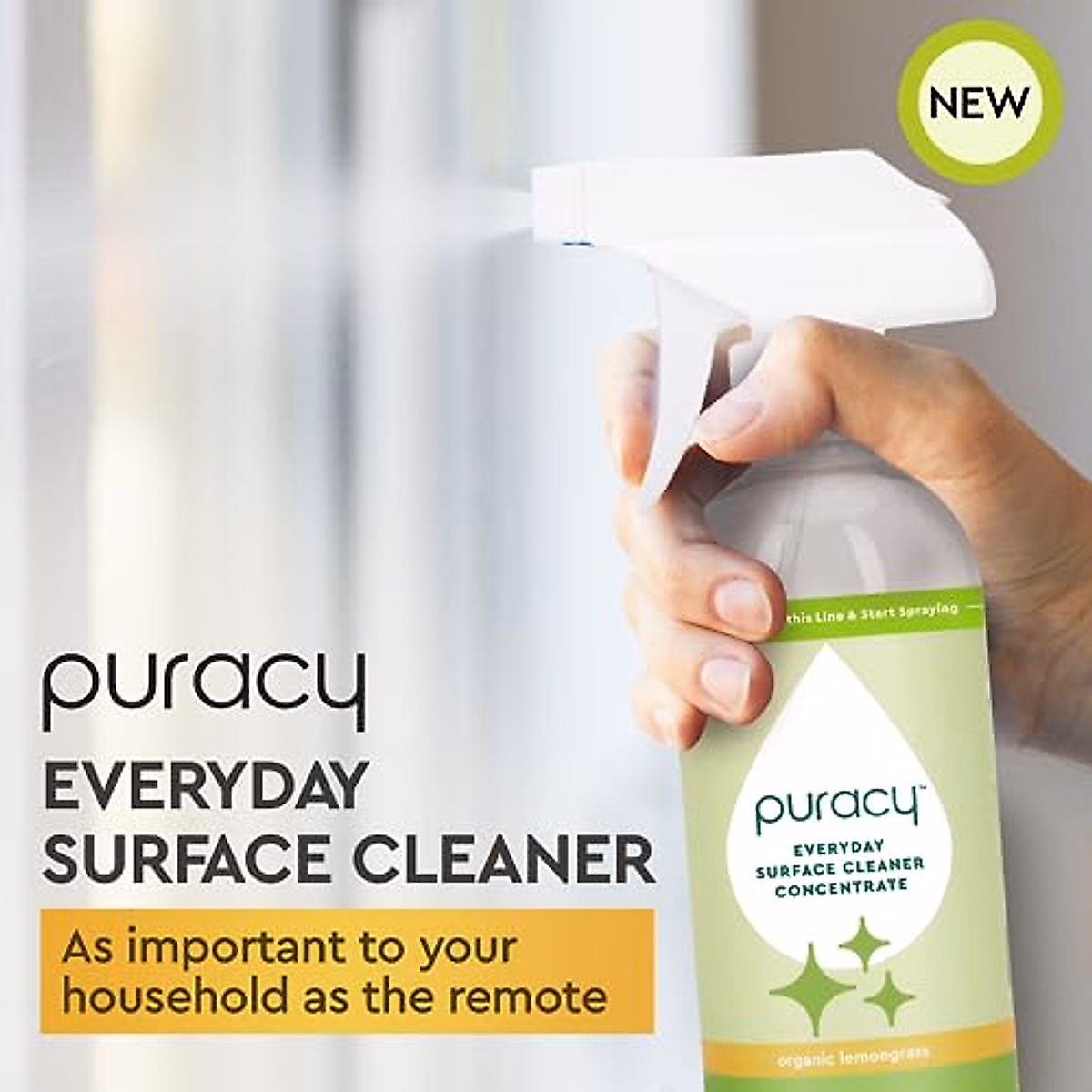 Puracy Everyday Surface Cleaner - Just Add Tap Water to Make 16 Ounces of Natural Household Cleaner - Streak-Free Multi-Surface Cleaner, Nontoxic, Organic Lemongrass, 16 Ounce Spray Bottle (2-Pack)