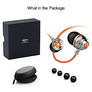 TIMMKOO Wired Earbuds Dual Drivers Phone Earbuds with Mic Bass Earphone with Microphone Noise Isolating for iPhone Android Smartphones Tablets Laptop Orange