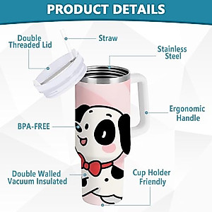 Nexawaveo Stainless Steel Tumbler with Handle and Straw Running Puppy Fits in Standard Cup Holder Iced Coffee Cups for Smoothie Cocktail Beer Soda Fruit Juice