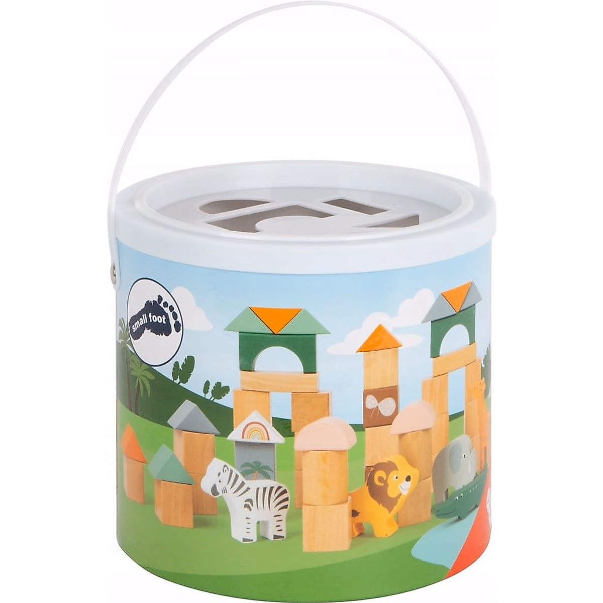 Small Foot- 50 Wooden Building Block Safari Playset- Stacking Toys for Boys and Girls Ages 12+ Months-Montessori-Perfect for Birthdays and Holidays, 7.5 x 6.4 x 7.5