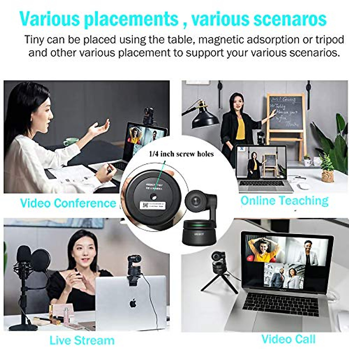 OBSBOT Tiny PTZ Webcam, AI-Powered Framing & Autofocus, Full HD 1080p Webcam with Auto-Exposure Zoom Power Gesture Selfie Video Camera for Online Class/Meeting Live and Streaming