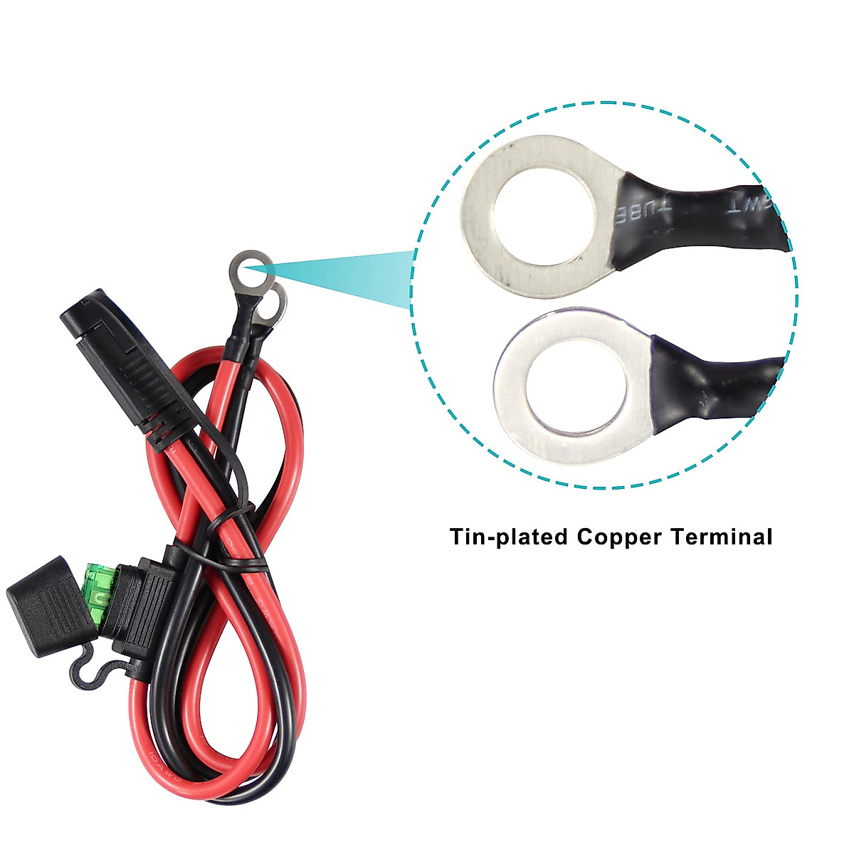 [5 Pack] 2FT SAE to O Ring Terminal Harness 10AWG - Eyelet O-Ring Terminal 10Gauge Harness with 30A Fuse,Battery Trickle Charger Cable for Motorcycle,SAE Quick Connect/Disconnect Charging Cord