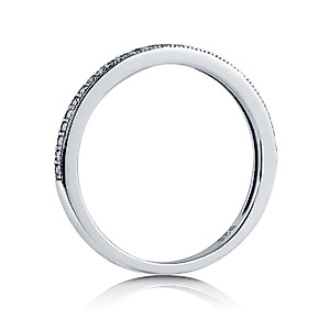 BERRICLE Sterling Silver Wedding Rings Micro Pave Set Cubic Zirconia CZ Half Eternity Ring for Women, Rhodium Plated Size 7