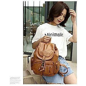 Vojad Backpack Purse for Women Fashion Leather Designer Travel Large Ladies Vintage Style Shoulder Bags with Drawstring (Light brown)