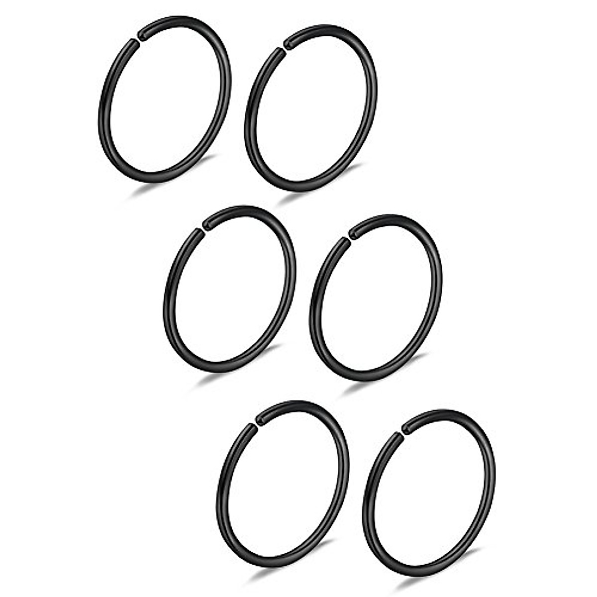 Ruifan 3prs Non Pierced Stainless Steel Clip on Closure Round Ring Fake Nose Lip Helix Cartilage Tragus Ear Hoop 20G 8mm Black Plated