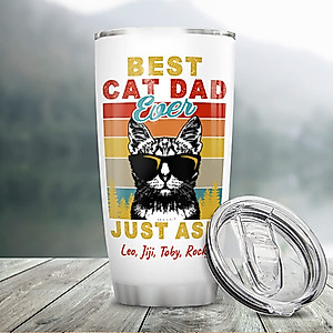 Wassmin Personalized Best Cat Dad Tumbler Cup With Lid 20oz 30oz Stainless Steel Double Wall Vacuum Insulated Tumblers Coffee Travel Mug Fathers Birthday Christmas Drinking Cups Cats Owners Lovers