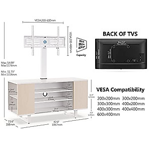 FITUEYES TV Stand with Mount for 32-70 inch TVs, Entertainment Center Holds Up to 110 Pounds, Swivel Floor TV Stand Mount for Living Room, Bedroom (Natural Television Stands, LED Light)