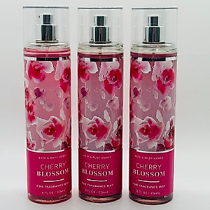 Lot of 3 Bath & Body Works Cherry Blossom Fine Fragrance Mist 8 Fl Oz Each (Cherry Blossom)