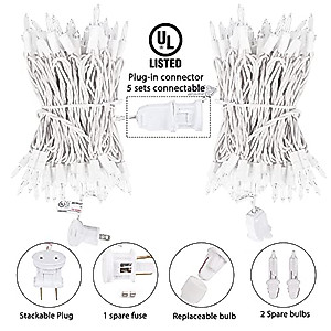 Brightown Christmas String Lights with 100 Clear Bulbs on White Wire - UL Approved for Indoor Outdoor Use, 26.5 FT Waterproof Connectable Christmas Tree Lights for Party Holiday Patio Decorations