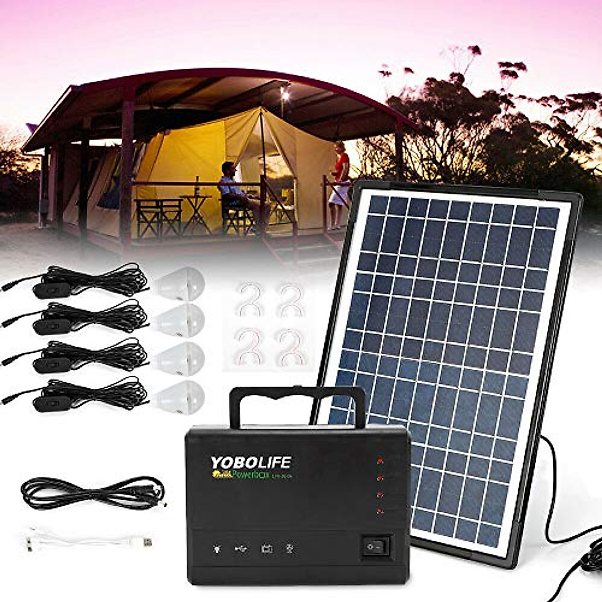 Rechargeable Portable Solar Generator Kit Power Home Outdoor Light System for Camping Solar Panel