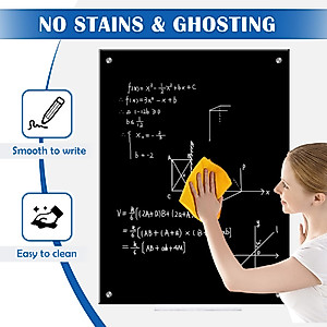 QUEENLINK Black Dry Erase Board, 4' x 3' Magnetic Glass Whiteboard for Wall,48" x 36" Large Black Glass Magnetic Board with 1 Marker Tray and 3 Magnets for Office, Home, Classroom