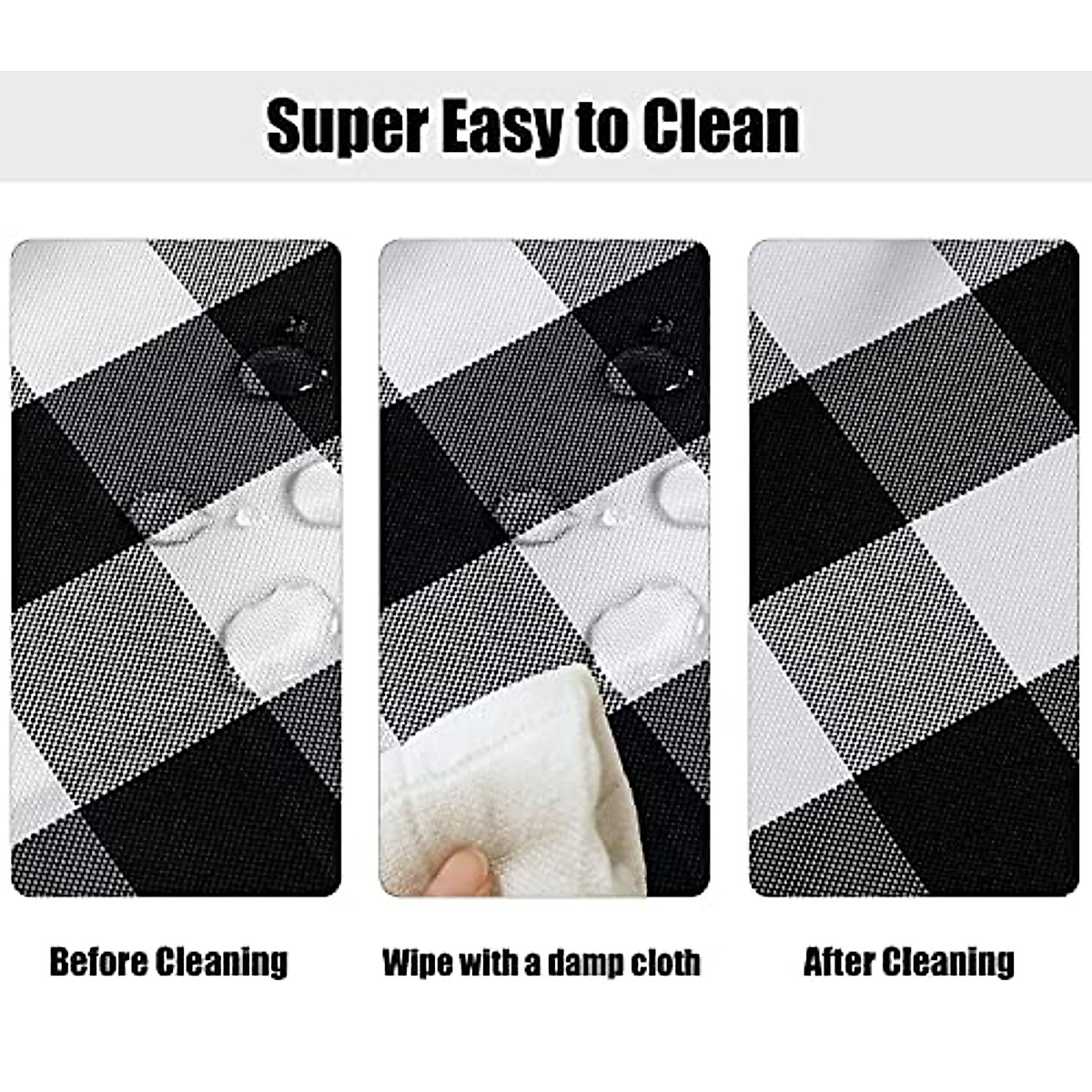 LUSHVIDA Checkered Table Cover Outdoor and Indoor Tablecloth - Washable Waterproof Wrinkle Free Table Cloth with Zipper and Umbrella Hole for Spring/Summer/Party/Picnic/BBQS/Patio 60R Black