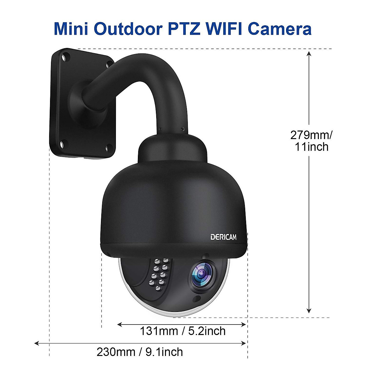 Dericam Outdoor WiFi Security Camera, Wireless PTZ Camera, HD 1080P, 4X Optical Zoom, Auto Focus, Night Vision, Motion Detection, Pre-Installed 32GB Memory Card, Black