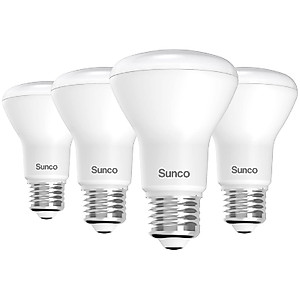 Sunco 4 Pack BR20 LED Bulbs Indoor Flood Light R20 Dimmable CRI93 2700K Soft White 50W Equivalent to 7W, E26 Medium Base, Recessed Can Lights for Home Living Area Ceiling Lights - UL