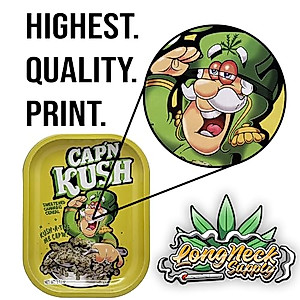 Long Neck Supply Metal Rolling Tray Smoke Accessories Captain Design (5.5" x 7")