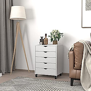 YITAHOME 5 Drawer Chest, Mobile File Cabinet with Wheels, Home Office Storage Dresser Cabinet, White