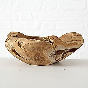 WHW Whole House Worlds Chunky Teak Wood Bowl, Hand Crafted, Dish Size, 9.75 Overall Vessel Diameter, 7 Inch Bowl, Warm Brown, Sanded Smooth, Grainy Knotted, Decorative