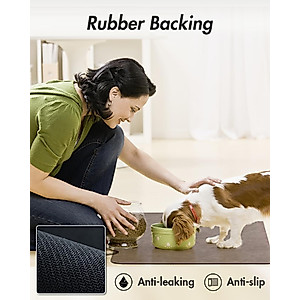 MontVoo-Absorbent Pet Feeding Mat-No Stains Dog Mat for Food and Water Bowl-Quick Dry Dog Cat & Dog Food Mat Water Dispenser Mat-Pet Supplies Mat-Dog Water Bowl Mat for Messy Drinker (17"x28", Brown)