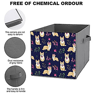 Corgi's Dog Storage Bins Cubes Foldable Fabric Organizers with Handles Clothes Bag Book Box Toys Basket for Shelves Closet 10.6"