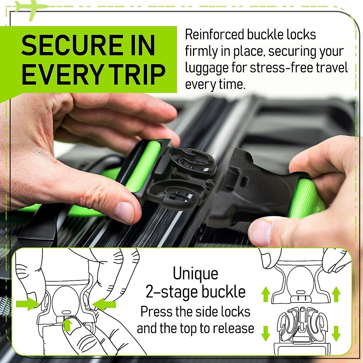 Untethered 4-Pack Luggage Straps | Durable TSA-Approved Suitcase Belt Straps | Adjustable Bag Straps for Secure Luggage Wrapping | Heavy-Duty Buckle Straps for Travel