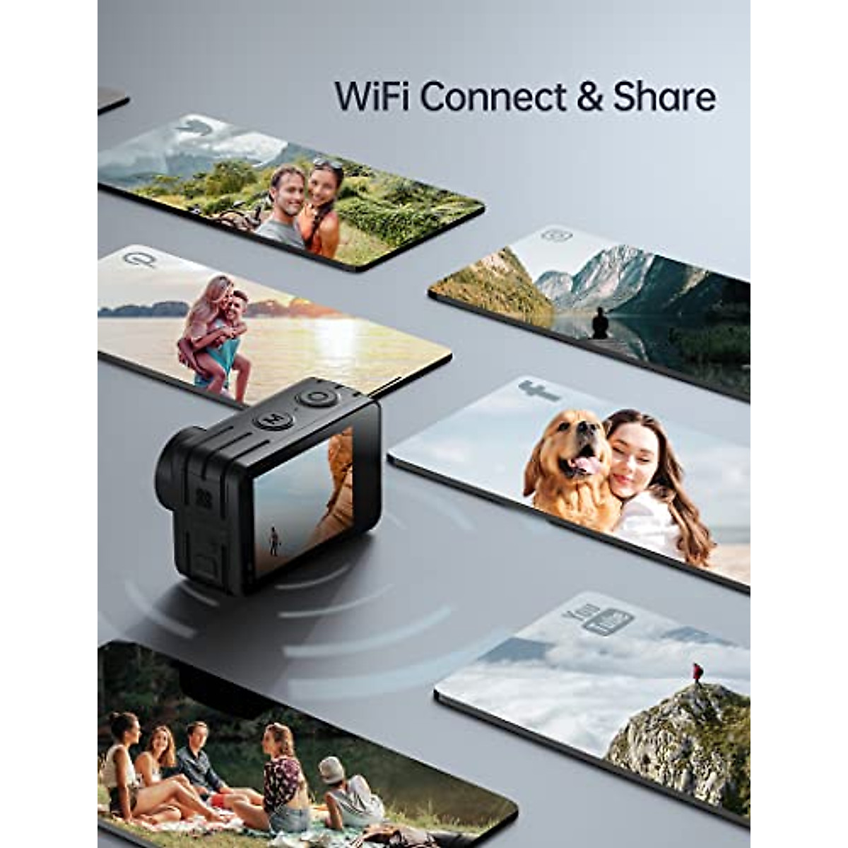 WOLFANG GA420 Action Camera 4K 60FPS 24MP WiFi Waterproof Underwater Camera 3.0 EIS Stabilization 8X Zoom Helmet Camera (External Microphone, Remote Control, 2x1350mAh Batteries and Accessory Kit)