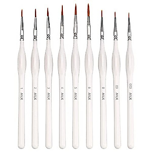 AIEX 9pcs Fine Detail Paint Brush Set Miniature Painting Brushes Kit Mini Paints Brush Set for Acrylic, Watercolor, Oil, Face, Nail, Scale Model Painting, Line Drawing(White)