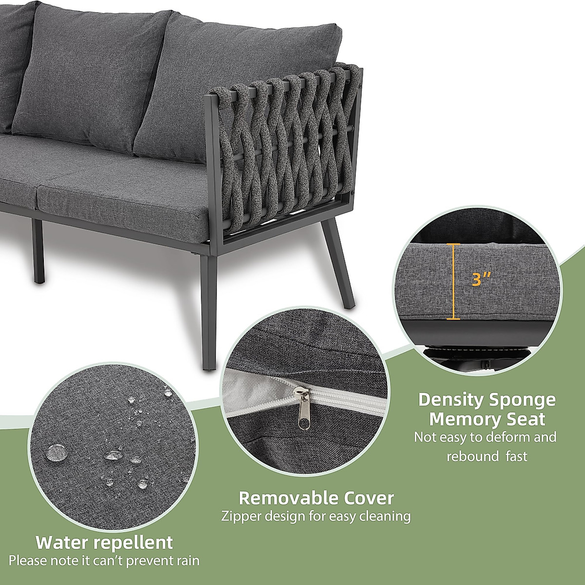 HOMREST 6 Pieces Metal Patio Furniture Set, Outdoor Aluminum Furniture w/ 2 Swivel Chairs, Ottoman, Coffee Table, Woven Rope Modern Patio Conversation Set for Balcony, Garden, Yard (7 Seats, Grey)