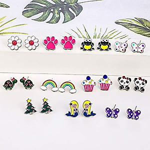 33 Pairs Stud Earrings Set for Kids - Hypoallergenic - Colorful CZ Animal Stud Earrings for Little / teen Girls Jewelry