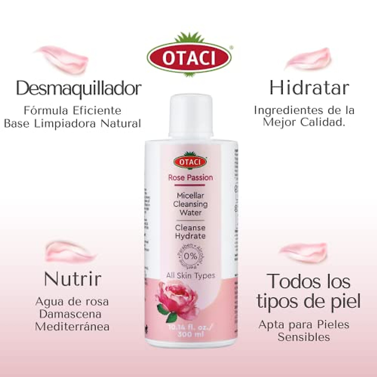 OTACI Rose Passion Micellar Cleansing Water, Face Cleansing Makeup Skin Remover Wash Rosewater Hydrating Moisturizer