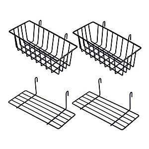 Unomor 2 Sets Shelf Black Storage Baskets Garage Storage Organizer Pegboard Shelves Hanging Wall Basket Wire Wall Shelves Desk Pegboard Storage Baskets for Shelves Wire Tray Wrought Iron