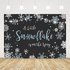 AIBIIN 7x5ft Snowflake Baby Shower Backdrop Winter Blue and Silver Snowflake Baby Shower Party Decorations Wonderland Snow Diamond Glitter Christmas Xmas Banner Photography Background Photo Props