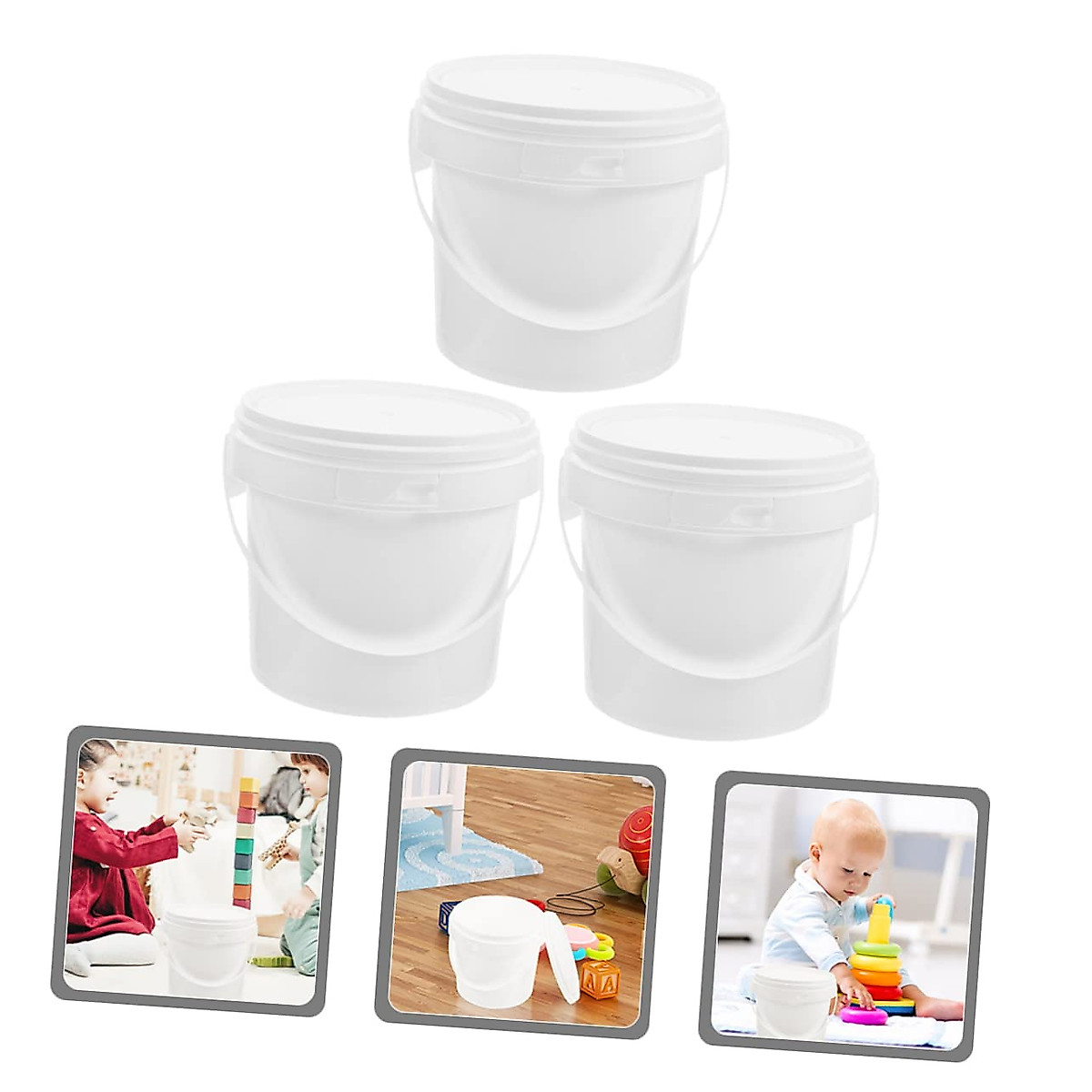 White Plastic Bucket 3pcs Storage Bucket White with Cover 3pc Pp 0.26 Gallon Buckets with Lid
