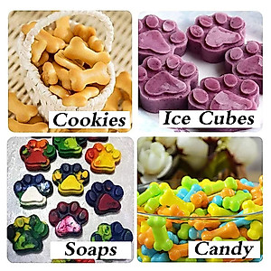 Puppy paw bone silicone mold, baking mold, used for jelly, candy, chocolate, ice cube, can bake dog snack biscuits (pink, blue, purple) three-piece set