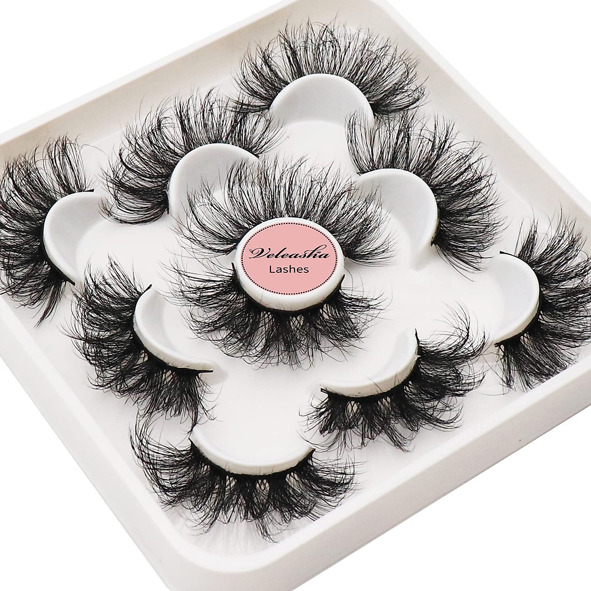 Veleasha Lashes Big Curl 3D Faux Mink Lashes 25mm Long Dramatic Fake Eyelashes for Gorgeous Eye Makeup, 5 Pairs Pack False Eyelashes (MS03)