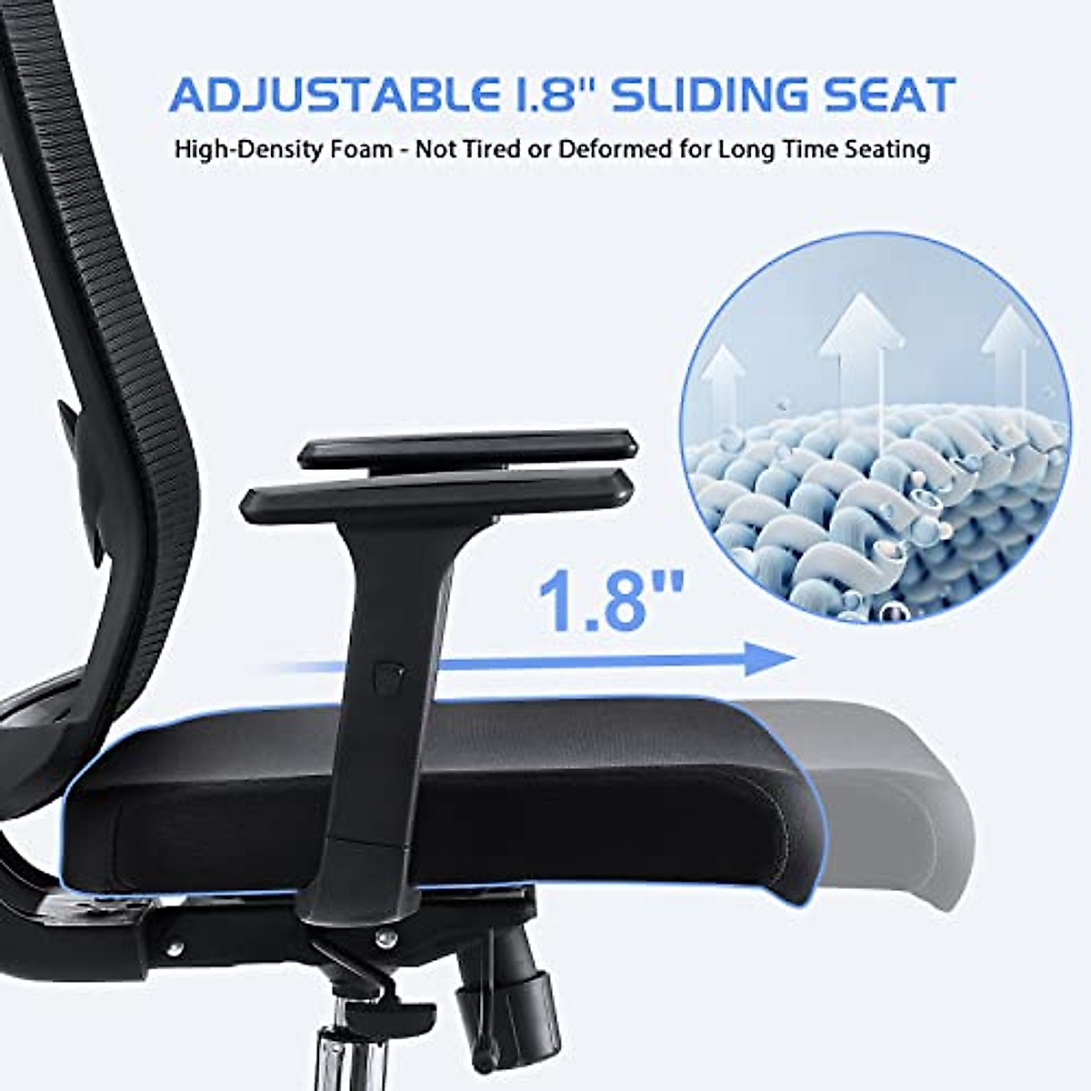 Office Chair Ergonomic,Computer Chair with Neck and Lumbar Support,Mesh Office Chair with Adjustable Headrest,Backrest,Armrest & Seat Depth,Thick Seat Cushion,Office Chairs for Home Office,Black