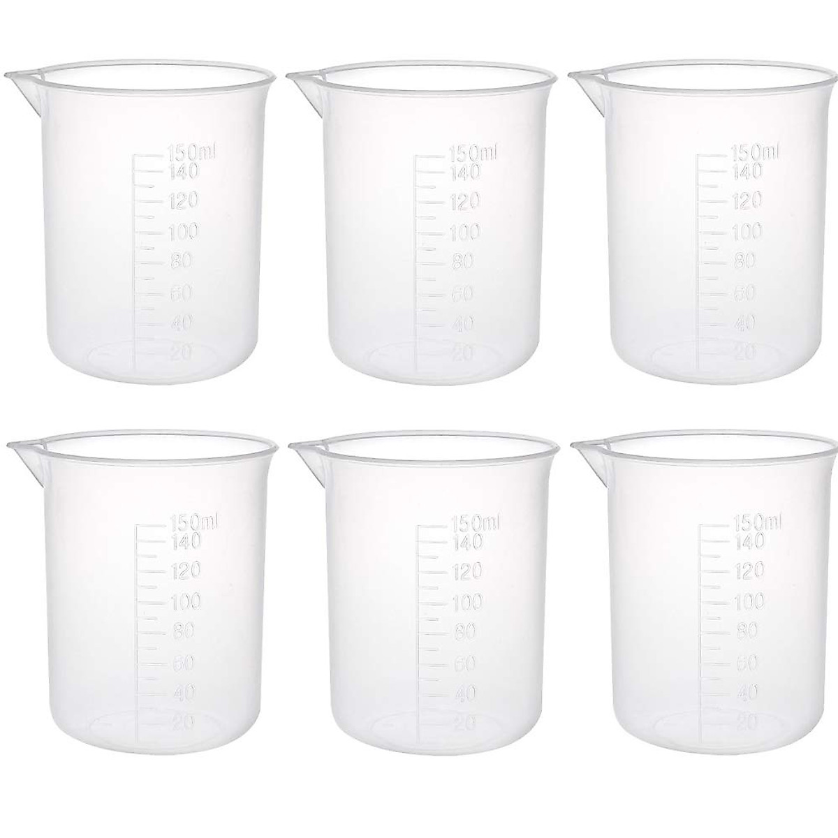 YXQ 150ml Plastic Beakers- 6Pack Graduated Measuring Cup Labs Liquid Transparent Container