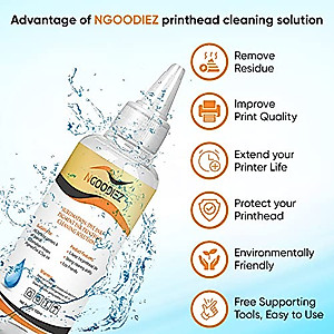 NGOODIEZ Printhead Cleaning Kit for Inkjet Printers Epson, HP, Brother, or Canon - Universal Print Head Cleaner Kit for Printer Nozzle - Works on Sublimation Ink, Pigment Ink, and Dye Ink (100mL)