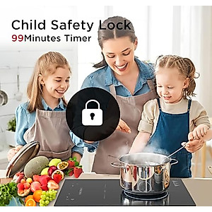 Electric Induction Cooktop,COOKTRON Built-in Electric Stovetop with 10 Power Levels, 3300W,Child Lock, Timer, Touch Control, 2 Burner Induction, Pause Function, 220-240V,Hard Wire(No Plug)