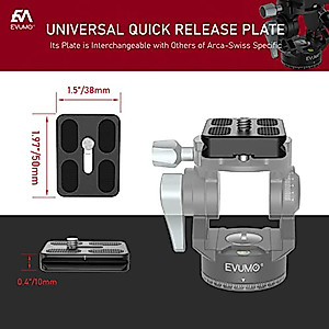 EVUMO H3 Mini Fluid Video Tripod Head, 360° Panoramic Compact Lightweight Camera Video Head for Tripod DSLR Camcorder Telescope, with Quick Release Plates & Detachable Handle, Max Load 8.8lbs/4.0kg